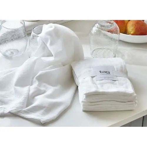 TAG Set Of 5 Cotton Flour Sack Dishtowels For Kitchen - White