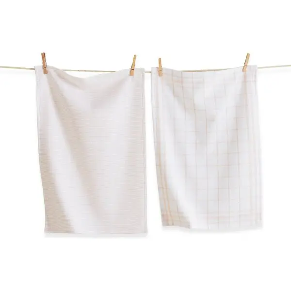 TAG Classic Blush Cotton Set Of 2 Checked Solid Dishtowels - Pink