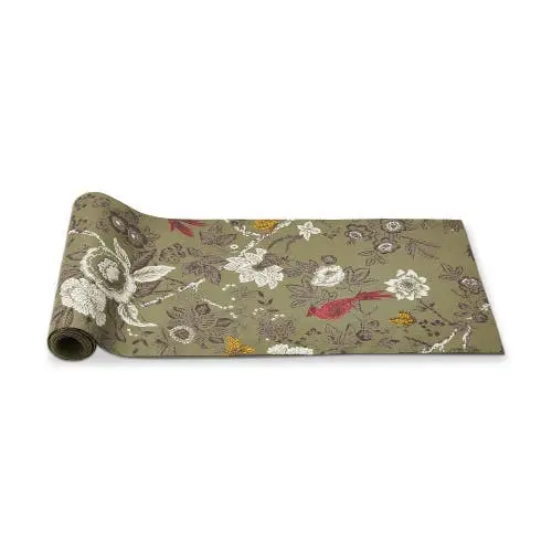 TAG Autumn Toile Print Background Table Runner 72 Inch - Green