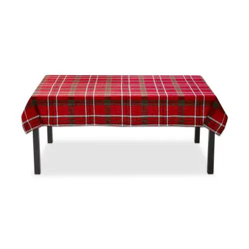 TAG Sleigh Ride Holiday And Black Plaid Tablecloth - Red