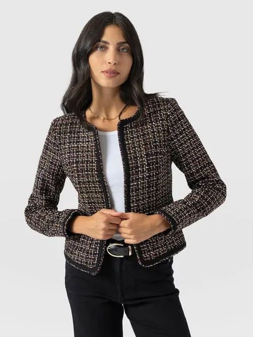 SAINT + SOFIA Rayner Bouclé Jacket - Black/burgundy/gold Boucle