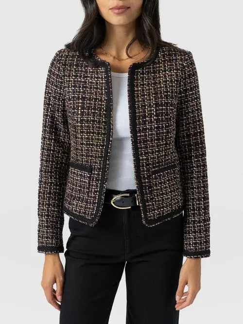SAINT + SOFIA Rayner Bouclé Jacket - Black/burgundy/gold Boucle