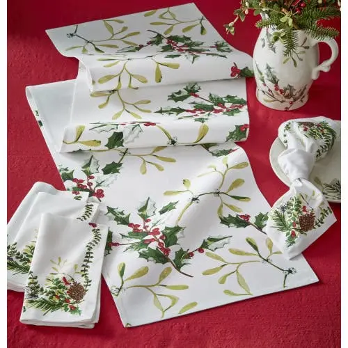 TAG Mistletoe And Holly Table Runner Cotton Winter Decor Multicolor - Multicolored