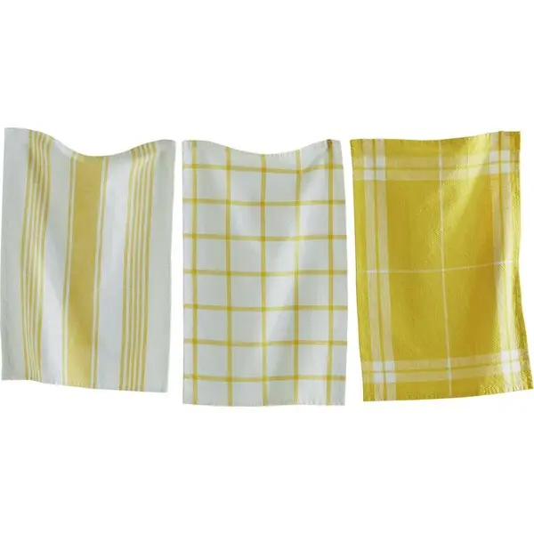 TAG Classic Cotton Dishtowel Set Of 3 Check Stripe - Yellow