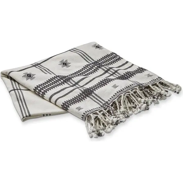 TAG Peak Cotton Decorative Throw Natural Black White Tassels - Beige