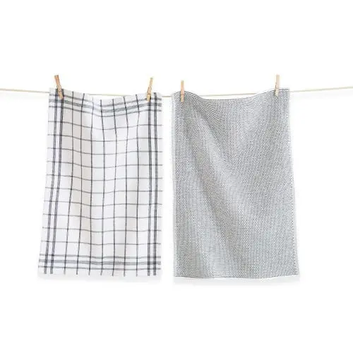 TAG Classic Dark Cotton Dishtowel Set Of 2 Checked Solid - Green