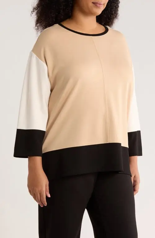 Jones New York Color Block Knit Top - Caf Au Lait Multi