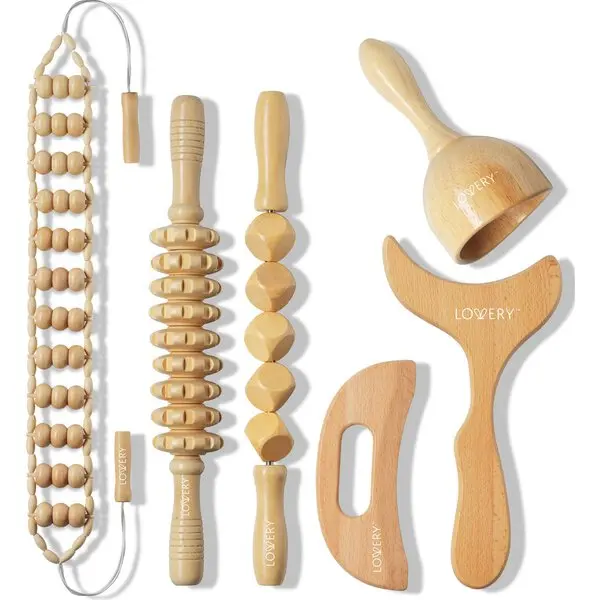 LOVERY 6-piece En Massage Tool Kitnatural Therapy Set For Body Sculpting & Relaxation - Wood
