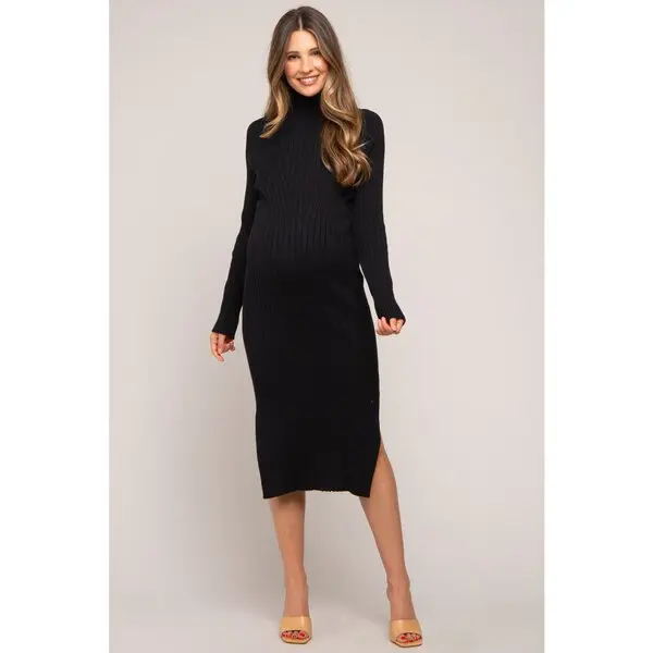PINKBLUSH Long Sleeve Turtleneck Sweater Dress - Black