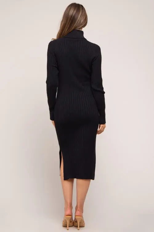 PINKBLUSH Long Sleeve Turtleneck Sweater Dress - Black