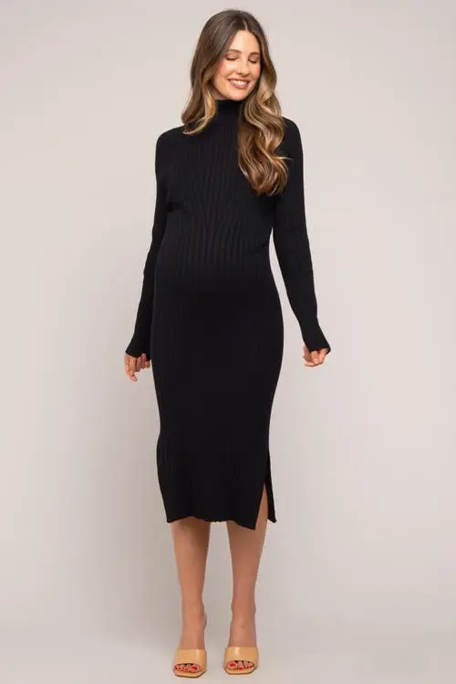PINKBLUSH Long Sleeve Turtleneck Sweater Dress - Black