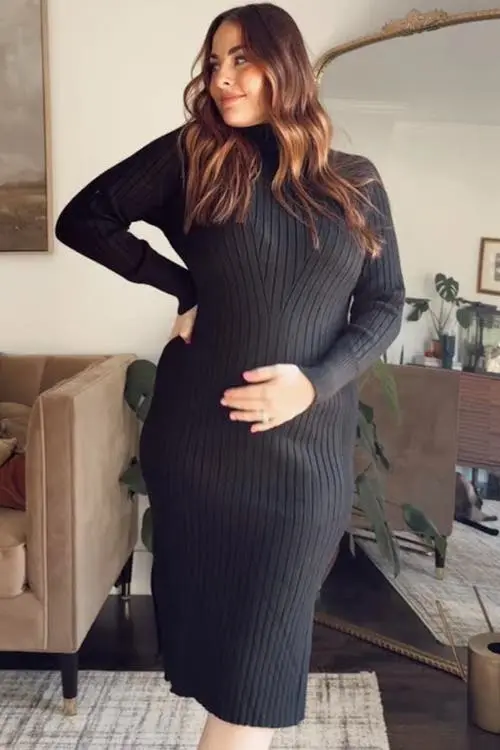 PINKBLUSH Long Sleeve Turtleneck Sweater Dress - Black