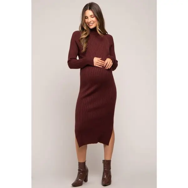 PINKBLUSH Long Sleeve Turtleneck Sweater Dress - Brown