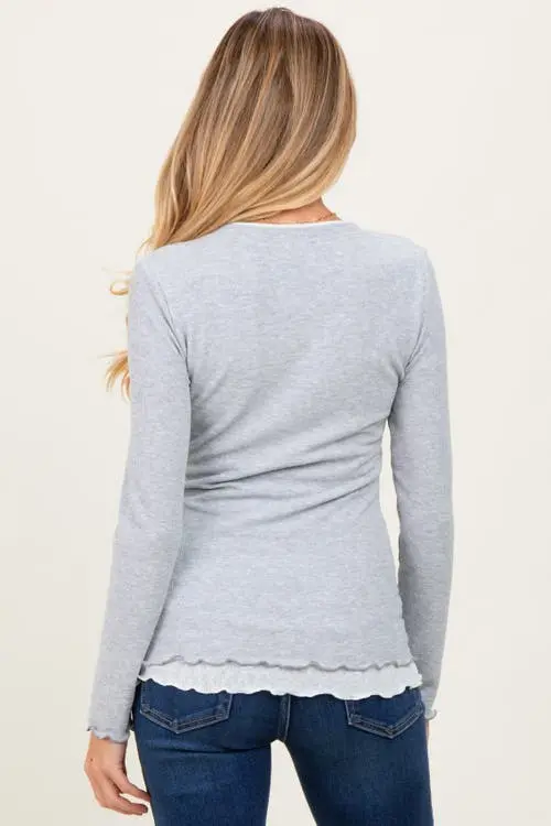 PINKBLUSH Ribbed Long Sleeve Twofer Top