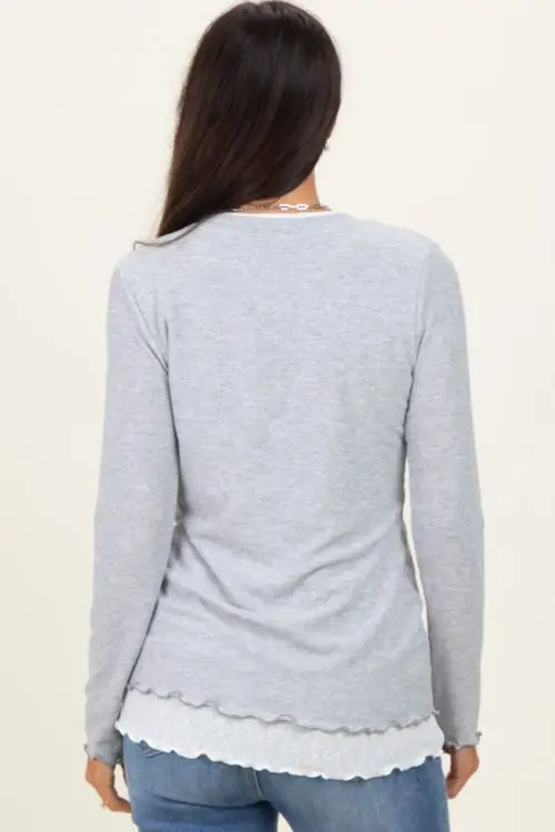 PINKBLUSH Ribbed Long Sleeve Twofer Top