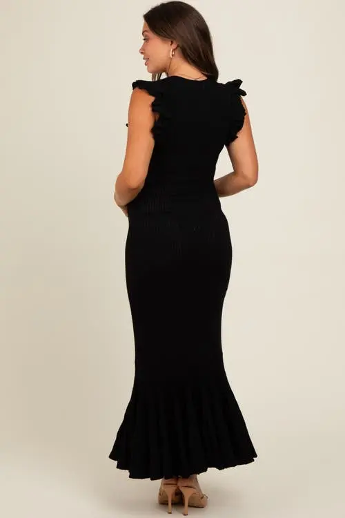 PINKBLUSH Ruffle Sleeve Mermaid Hem Midi Dress