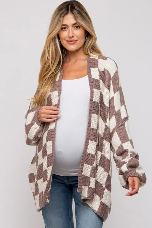 PINKBLUSH Checkered Oversized Cardigan - Taupe