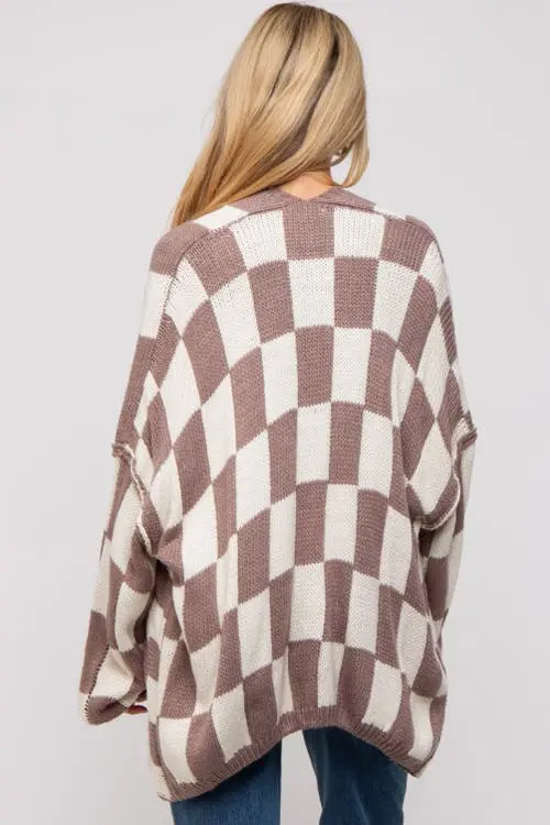 PINKBLUSH Checkered Oversized Cardigan - Taupe