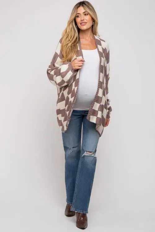 PINKBLUSH Checkered Oversized Cardigan - Taupe