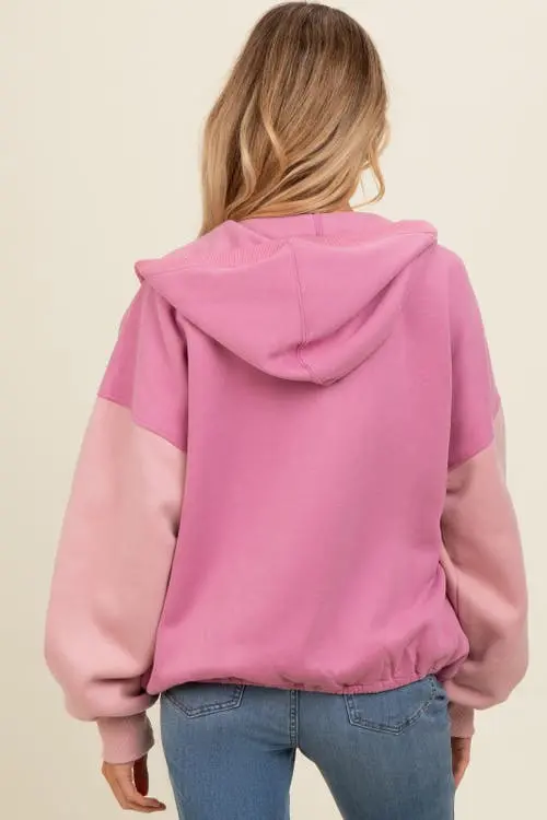 PINKBLUSH Colorblock Half Zip Maternity Hoodie - Mauve