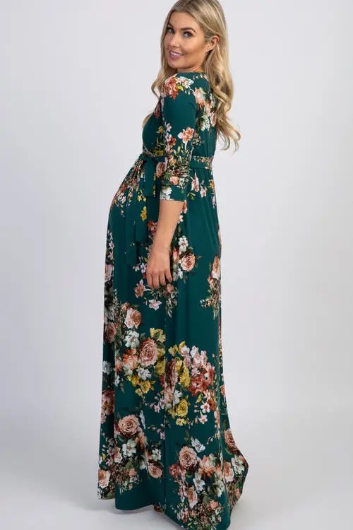 PINKBLUSH Rose Print Sash Tie Maternity Maxi Dress