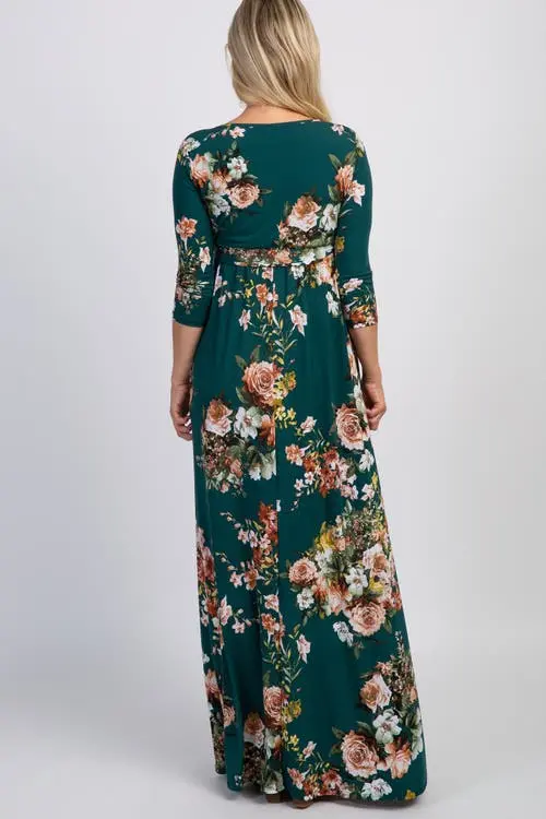 PINKBLUSH Rose Print Sash Tie Maternity Maxi Dress