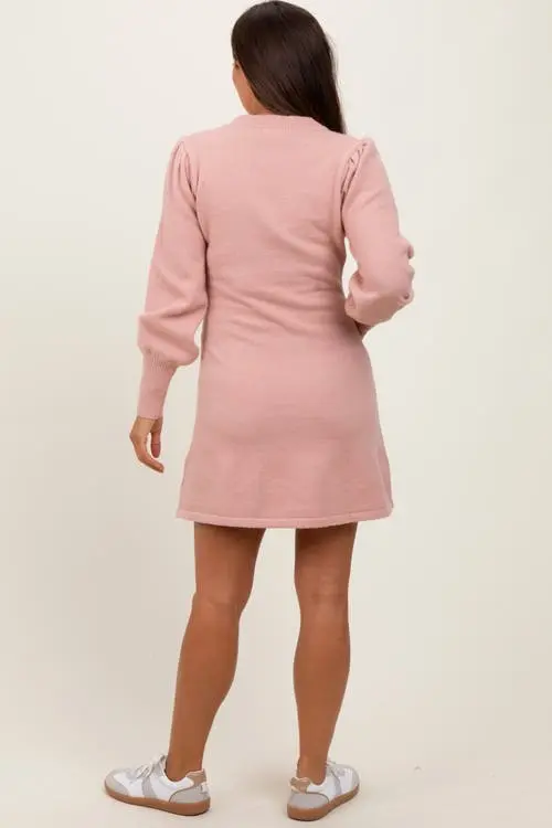PINKBLUSH Knit Bubble Sleeve Maternity Mini Dress - Pink