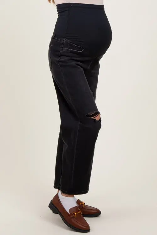 PINKBLUSH Distressed Cropped Maternity Barrel Jeans