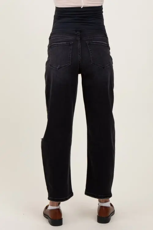 PINKBLUSH Distressed Cropped Maternity Barrel Jeans