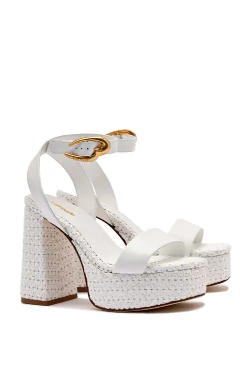 Larroude Dolly Verona Sandal - White Leather And White Raffia