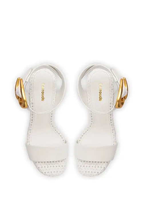 Larroude Dolly Verona Sandal - White Leather And White Raffia