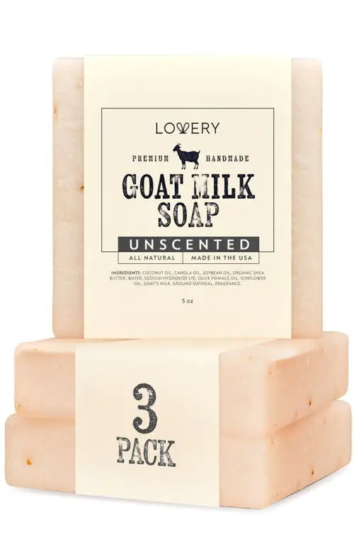LOVERY Handmade Goat Milk Soap Bars Made In Usaunscented3 Pack - Beige