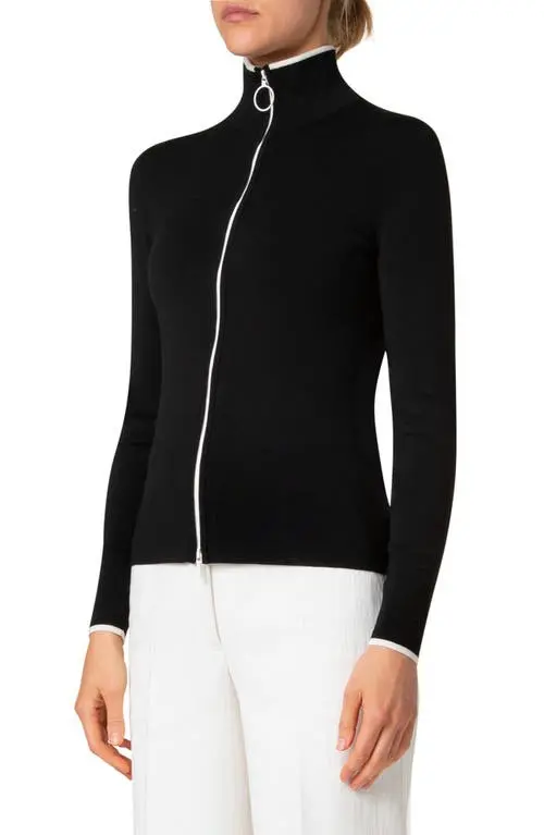Akris Stretch Virgin Wool Zip Cardigan - Black-cream
