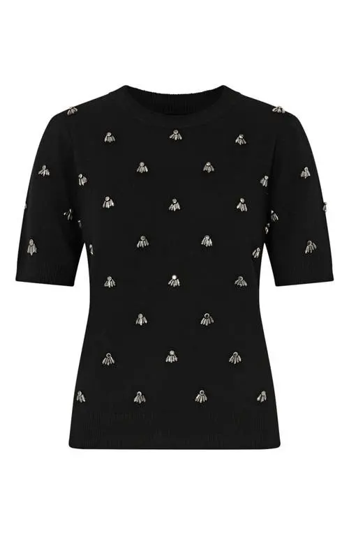 MILLY Rosalyn Rhinestone Detail Sweater - Black