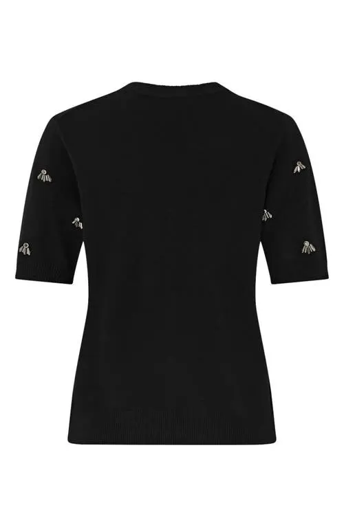 MILLY Rosalyn Rhinestone Detail Sweater - Black