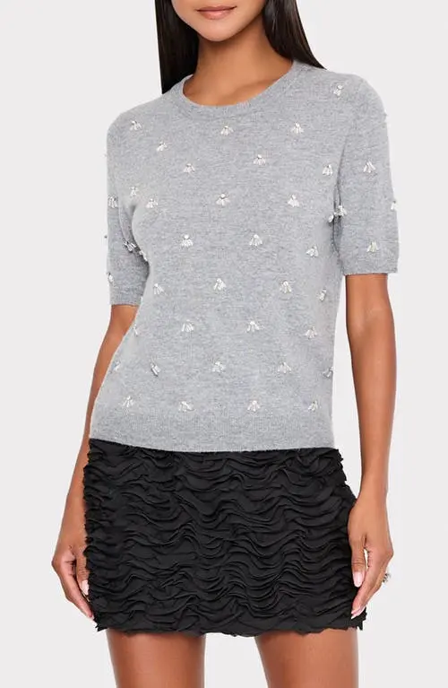 MILLY Rosalyn Rhinestone Detail Sweater - Grey