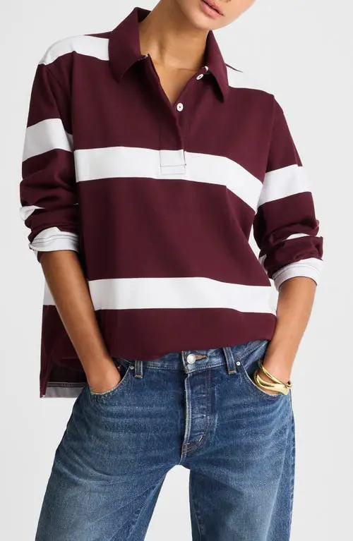 Madewell Rugby Polo Shirt - Oversized Rugby Stripe Dk Pom
