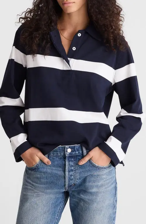 Madewell Rugby Polo Shirt - Oversized Rugby Stripe Mn Navy