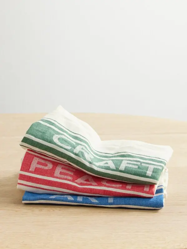 JW Anderson Neilly Set Of Three Striped Linen Napkins - Neutrals