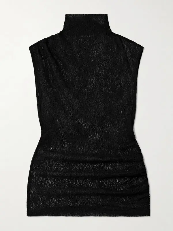 Veronica Beard Mylie Ruched Stretch-lace Turtleneck Top