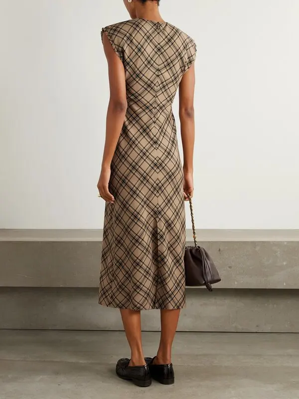 AMI Paris Checked Wool-blend Midi Dress