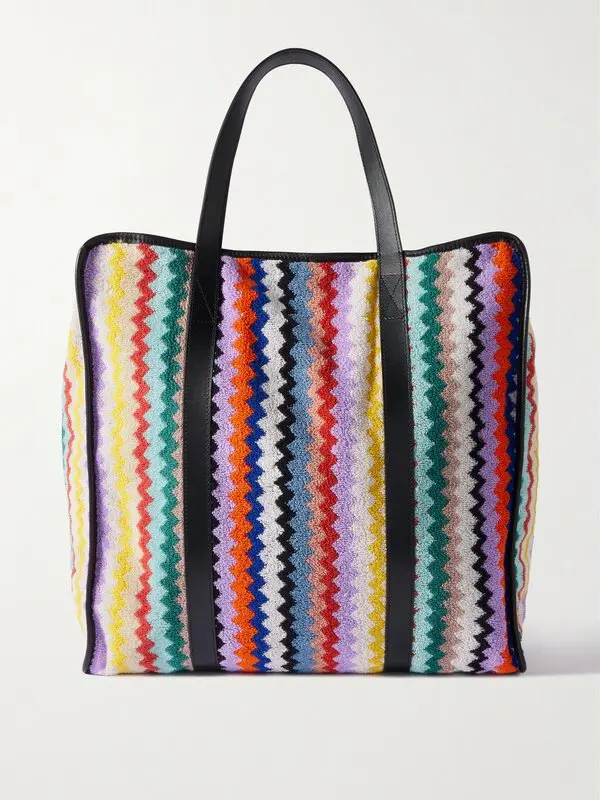 Missoni Riverbero Leather-trimmed Striped Cotton-terry Tote - Multi