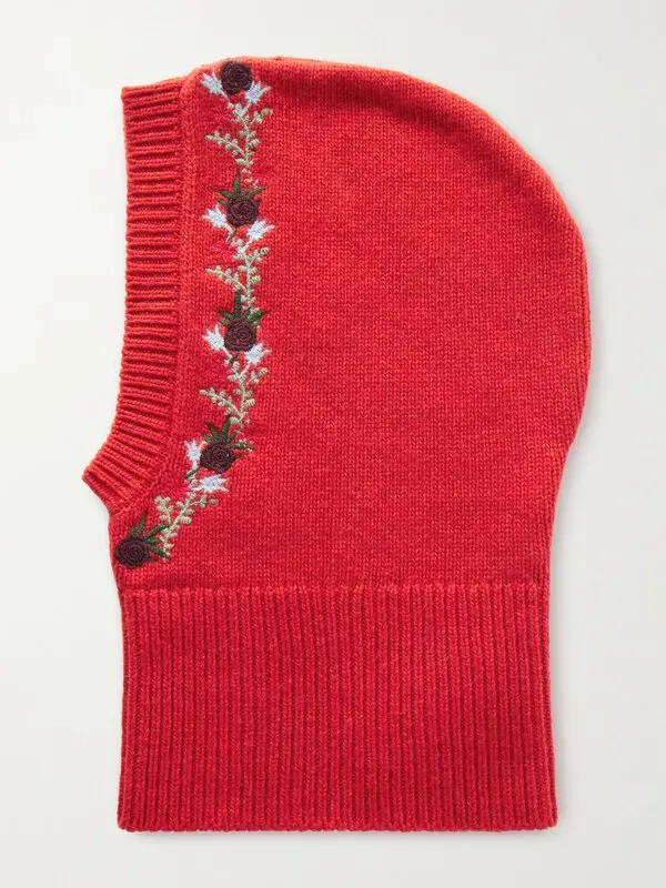 WE NORWEGIANS Embroidered Wool-blend Balaclava - Red