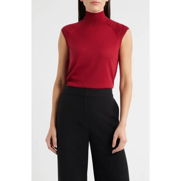 BOSS Fipini Virgin Wool Turtleneck Tank - Dk Rd