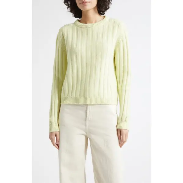 Johnstons Of Elgin Lecht Cashmere Ribbed Crewneck Sweater - Citron