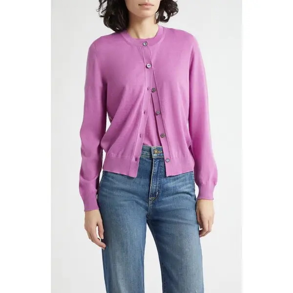 Johnstons Of Elgin Honor Cashmere Crewneck Cardigan - Wild Orchid