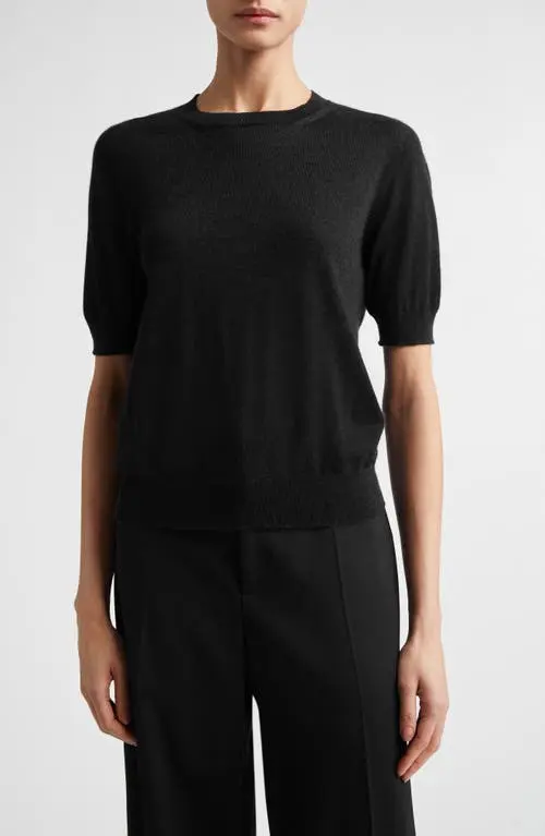 Johnstons Of Elgin Honor Short Sleeve Cashmere Crewneck Sweater - Black