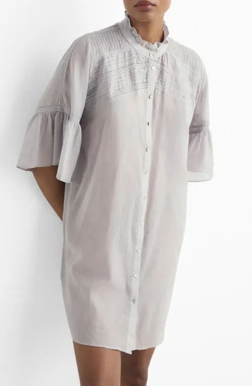 Mango Pintuck Accent Cotton Nightshirt - Light/pastel Grey