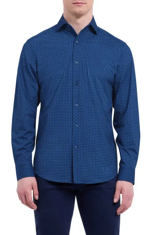 Bugatchi Devon Ooohcotton® Geo Print Button-up Shirt - Night Blue