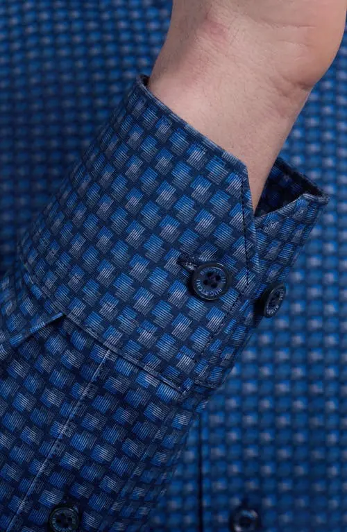 Bugatchi Devon Ooohcotton® Geo Print Button-up Shirt - Night Blue